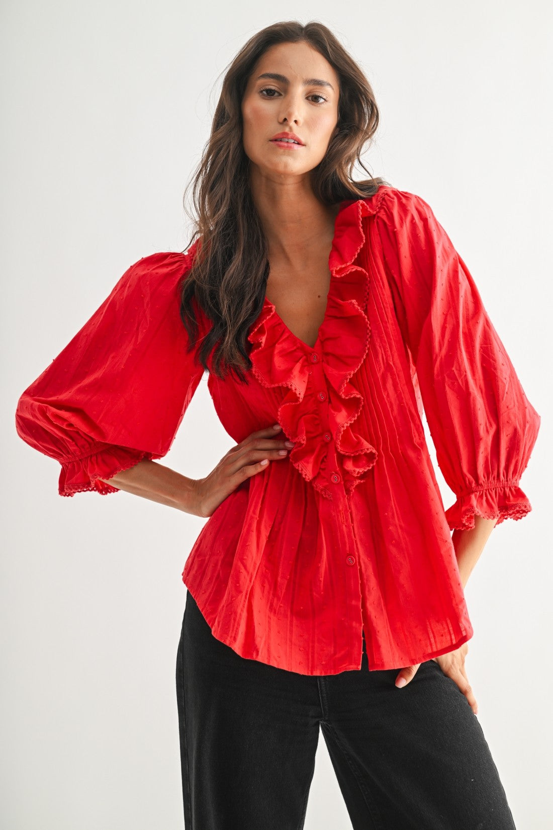 Red Ruffled Blouse – Kirby’s Kloset